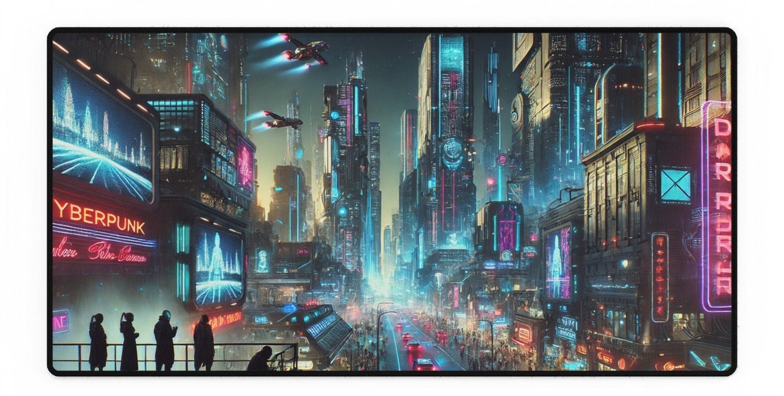 Futuristic Cyberpunk Desk Mat High-quality Cityscape Design for Gamers ...