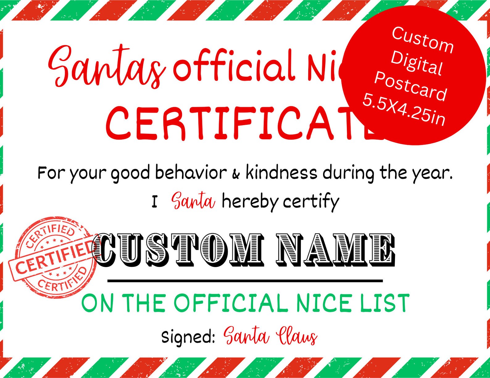 Santas Nice List Certificate for Kids, Santa Mail - Etsy