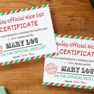 Santas Nice List Certificate for Kids, Santa Mail - Etsy