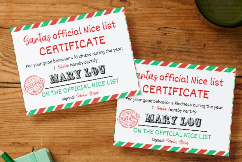 Santas Nice List Certificate for Kids, Santa Mail - Etsy