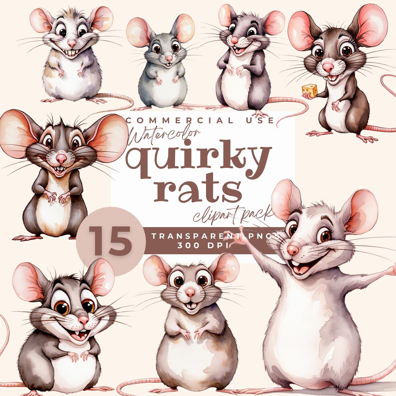 Quirky Rats Clipart, Whimsical Cute Rats Clip Art, Funny Cartoon Rats ...