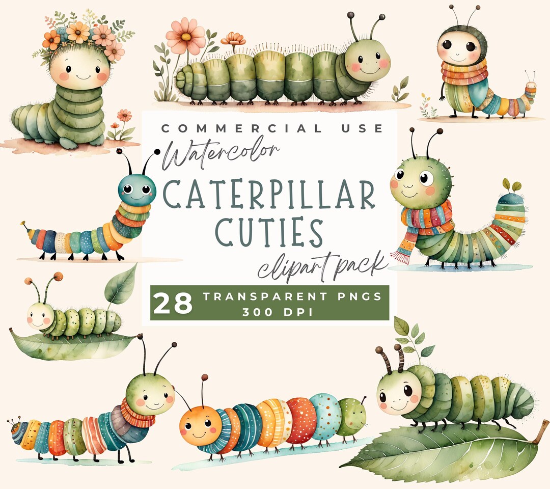 Watercolor Caterpillar Clipart, Whimsical Caterpillar Clip Art PNG ...
