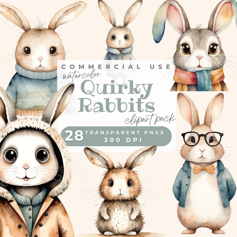 Quirky Rabbit Clipart PNG, Whimsical Bunny Sublimation Clip Art ...