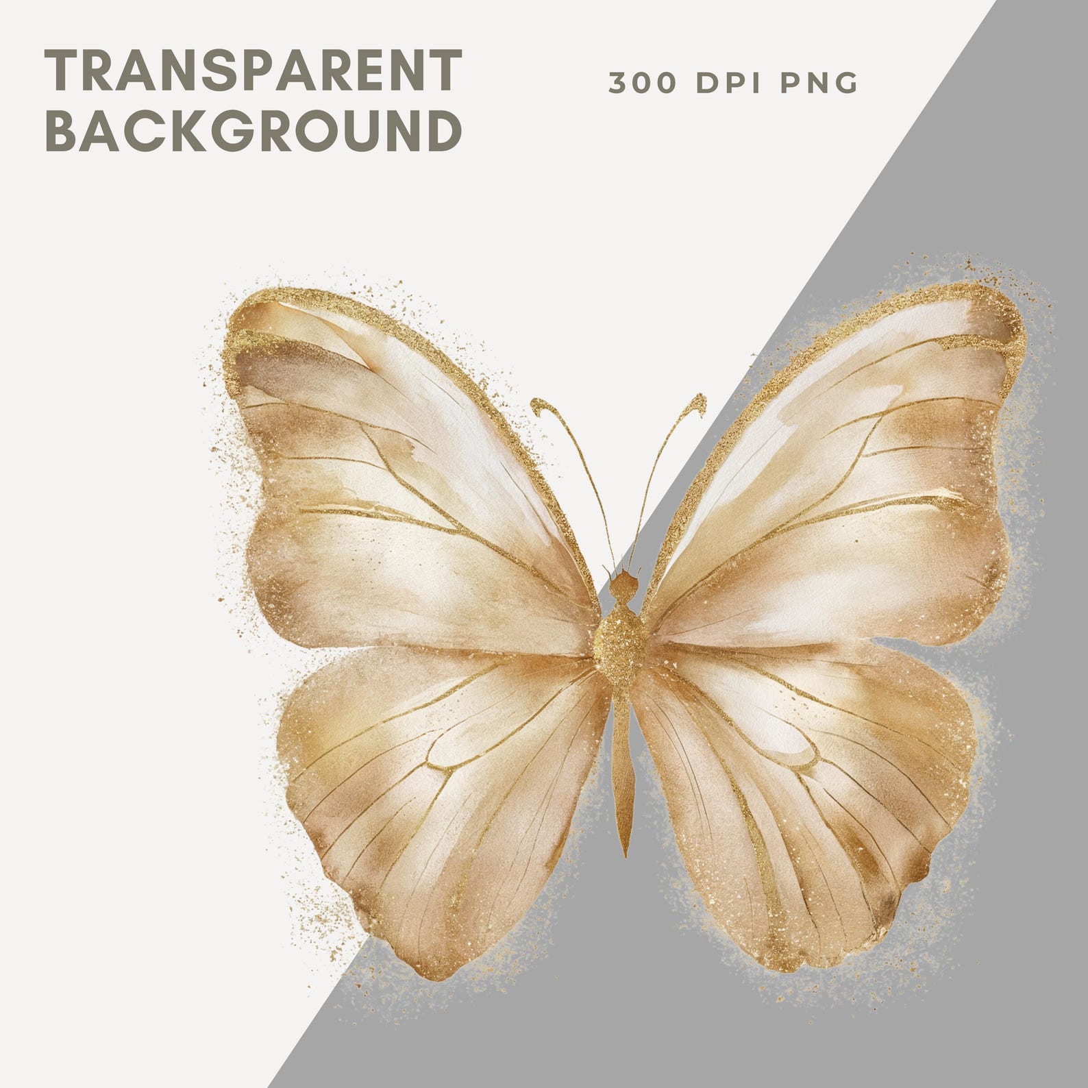 Gold Glitter Butterfly Clipart, Sparkly Butterflies PNG, Metallic ...