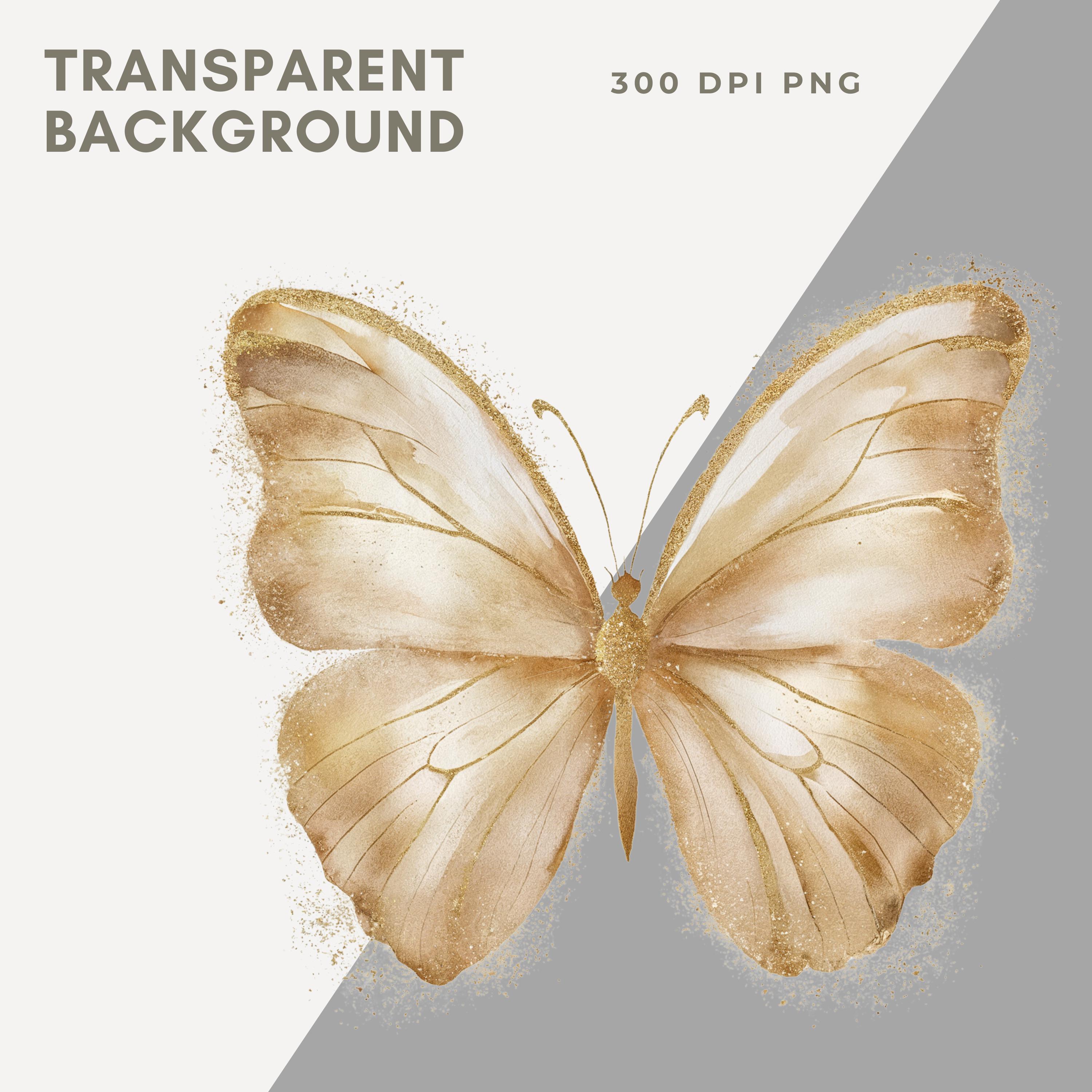 Gold Glitter Butterfly Clipart, Sparkly Butterflies PNG, Metallic ...