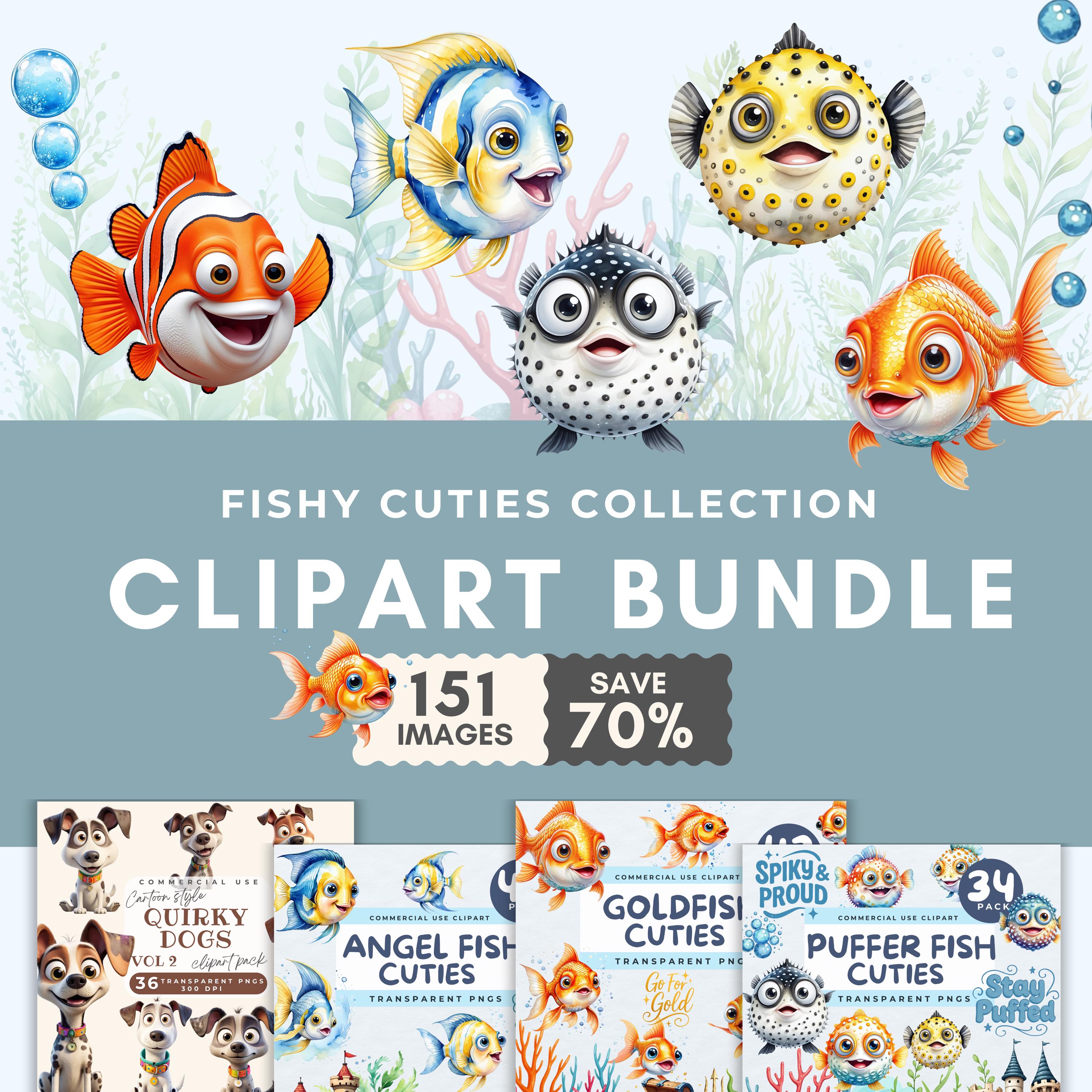 Fishy Cuties Clipart Bundle, Cute Ocean Fish Pngs, Clownfish Goldfish ...