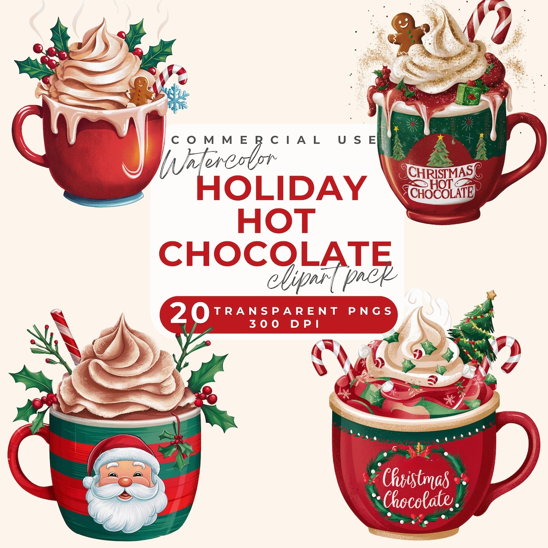 Holiday Hot Chocolate Clipart, Christmas Hot Chocolate Clipart, Winter ...