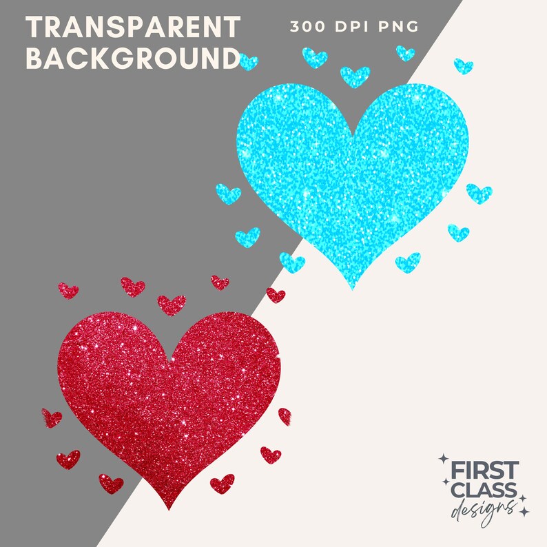 Glitter Hearts Clipart Set Clip Art Set of Rainbow Hearts, Glitter ...