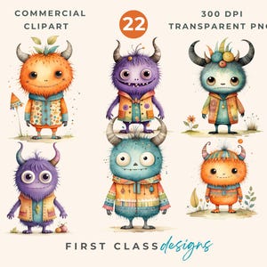 Watercolor Cute Monster Clipart Cute Halloween Monster Clipart Creepy ...