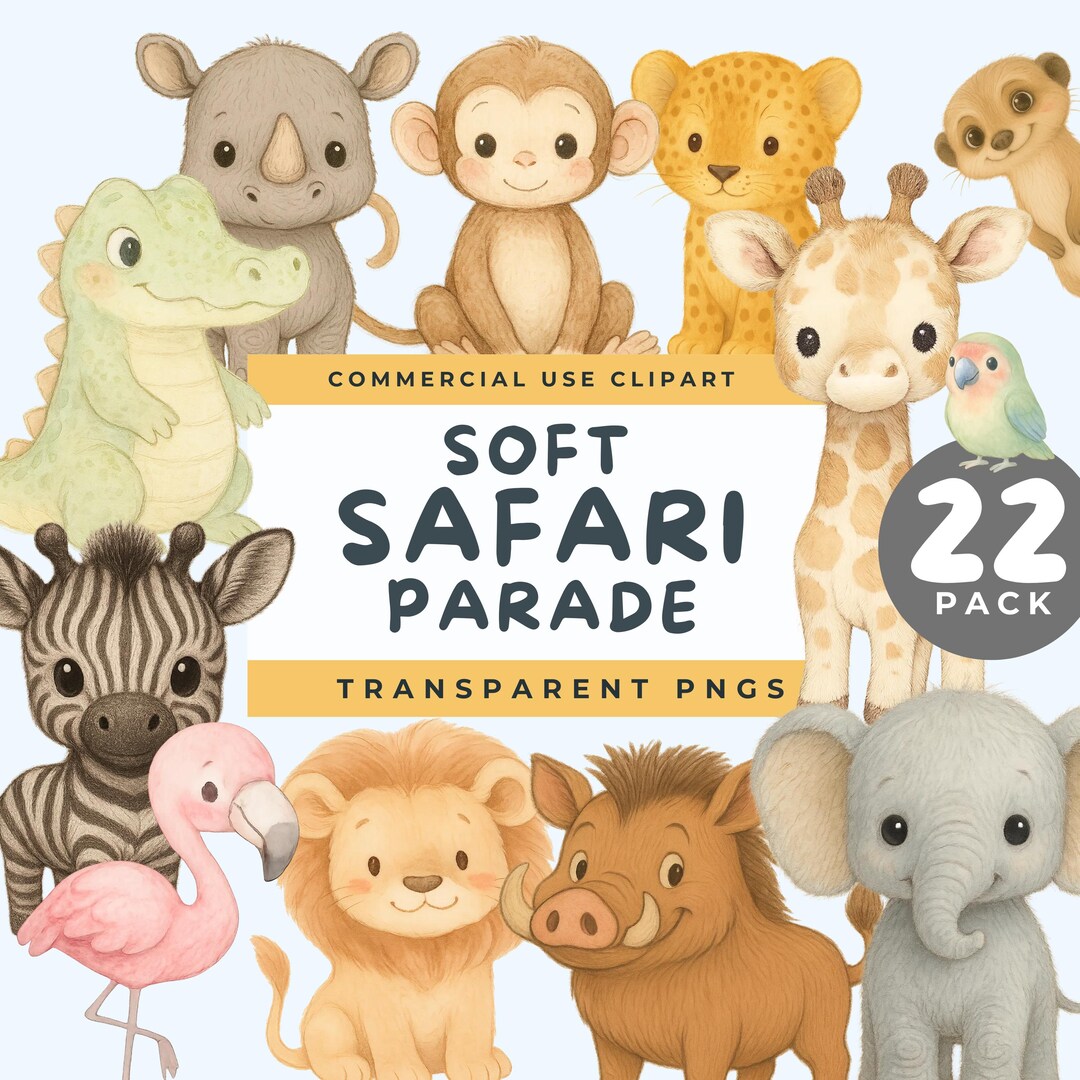 Watercolor Safari Portraits Clipart, Boho Safari Clipart, Cute Safari ...