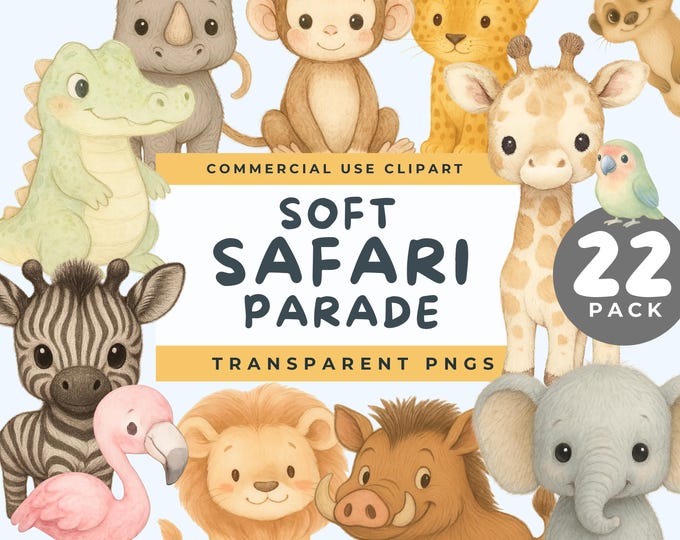 Watercolor Safari Animals Clipart: Jungle Nursery Decor (PNG) - Etsy Canada