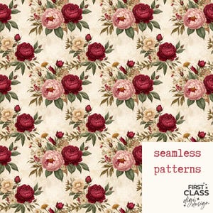 Red and Retro Vintage Digital Papers, Victorian Elegance, Floral ...