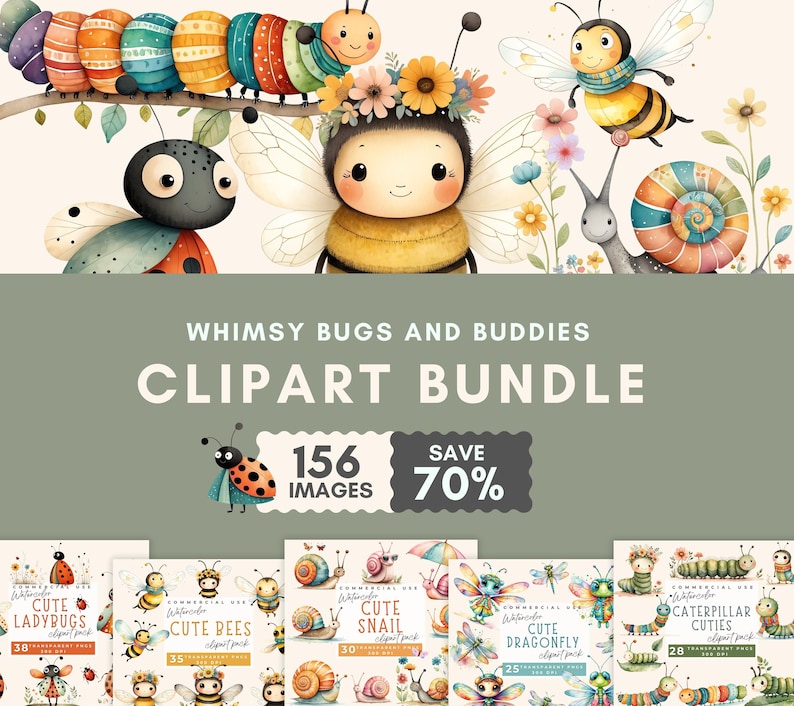 Cute Bugs Clipart, Cute as a Bug Clipart, Cute Bugs Value Bundle ...