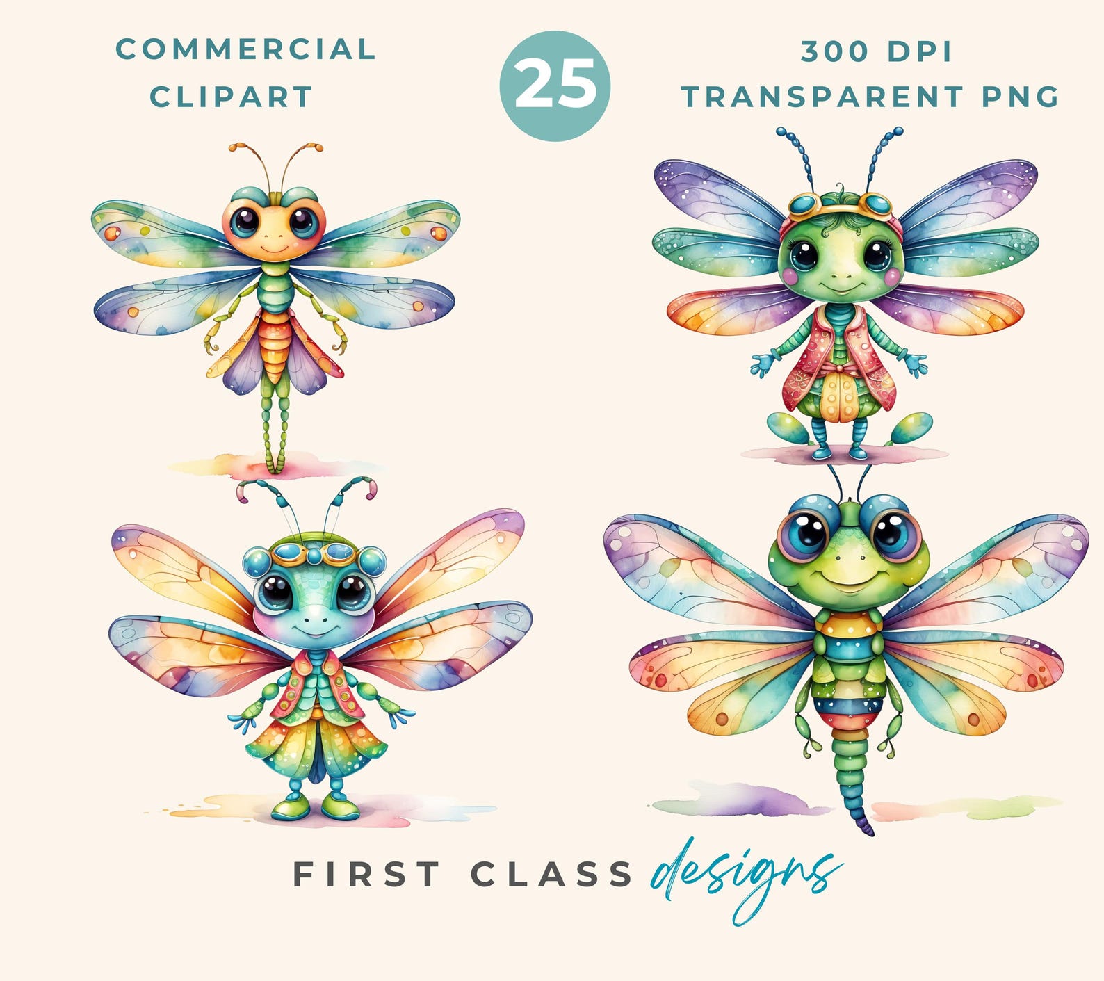 Cute Dragonfly Clipart, Whimsical Dragonflies Clipart Nursery Art Card ...