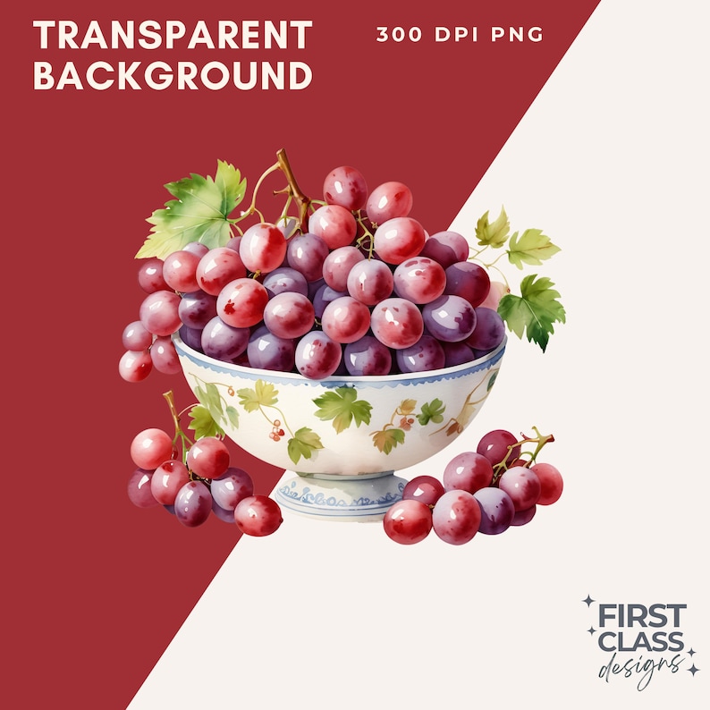Watercolor Clipart Grape, Red Grapes Illustration PNG, Vintage, Clip ...