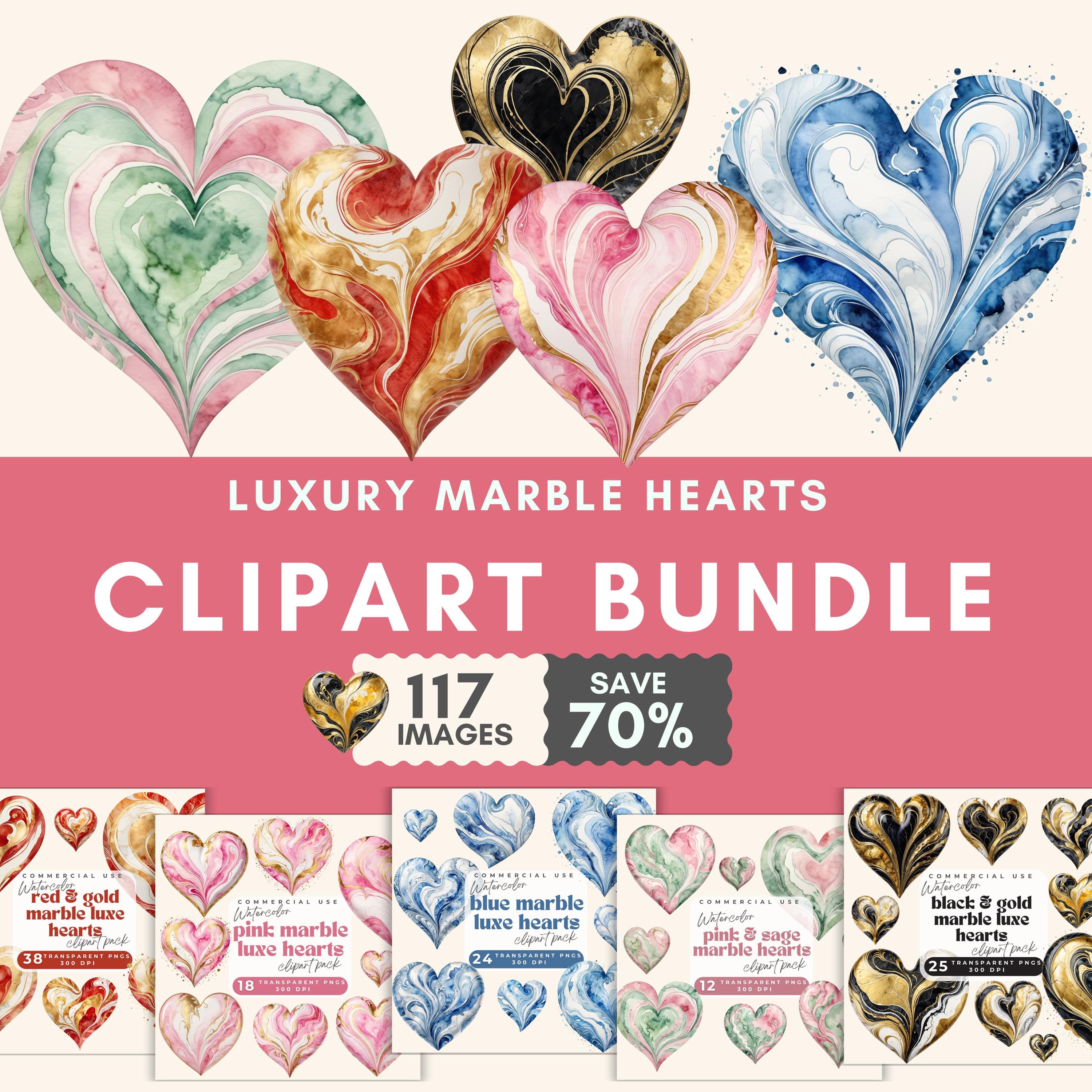 Luxury Marble Heart Clipart Bundle, Watercolor Marble Hearts PNG ...