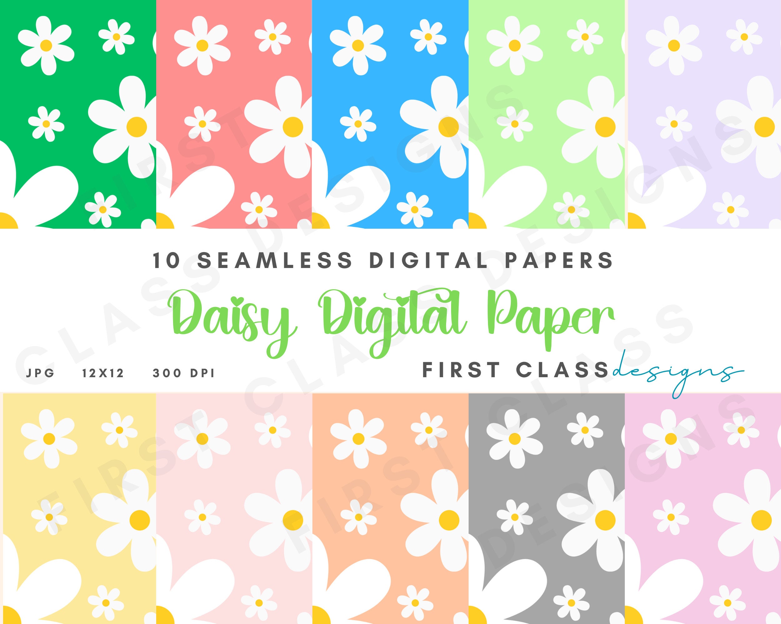 Daisy Background Digital Paper Patterns Daisies Printable Seamless ...