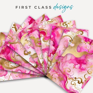 Alcohol Ink Digital Paper Hot Pink and Gold Glitter Digital Paper ...