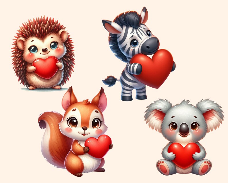 Cute Animals Hugging Hearts Clipart, Cute Animals Png, Hearts Png ...