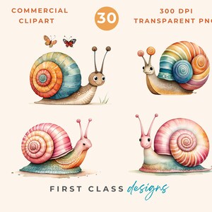 Cute Snail Clipart, Cute Whimsy Watercolor Snail Clip Art Illustration ...