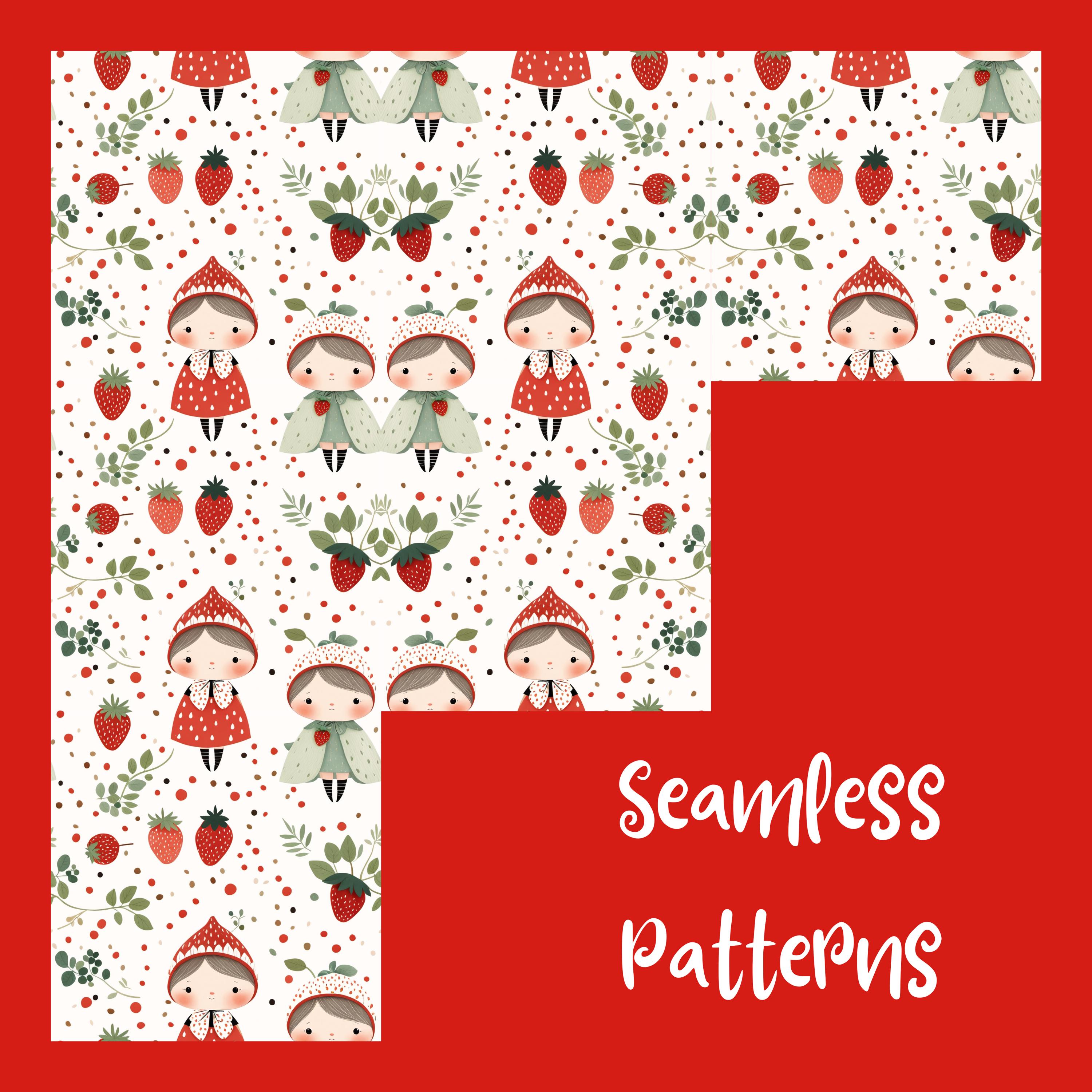 Cute Strawberry Baby Girl Clipart Seamless Patterns, Strawberry Girl ...