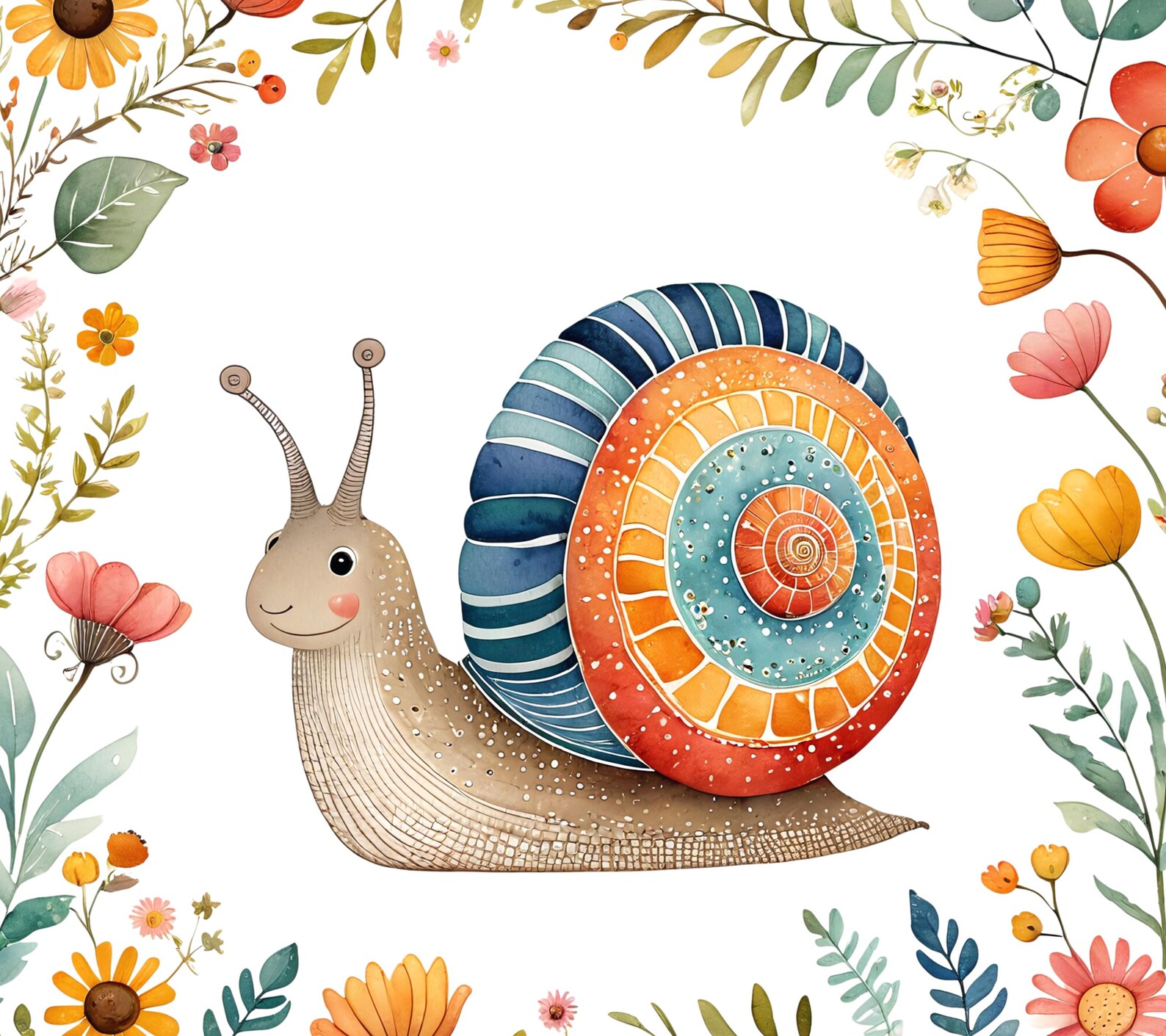 Cute Snail Clipart, Cute Whimsy Watercolor Snail Clip Art Illustration ...