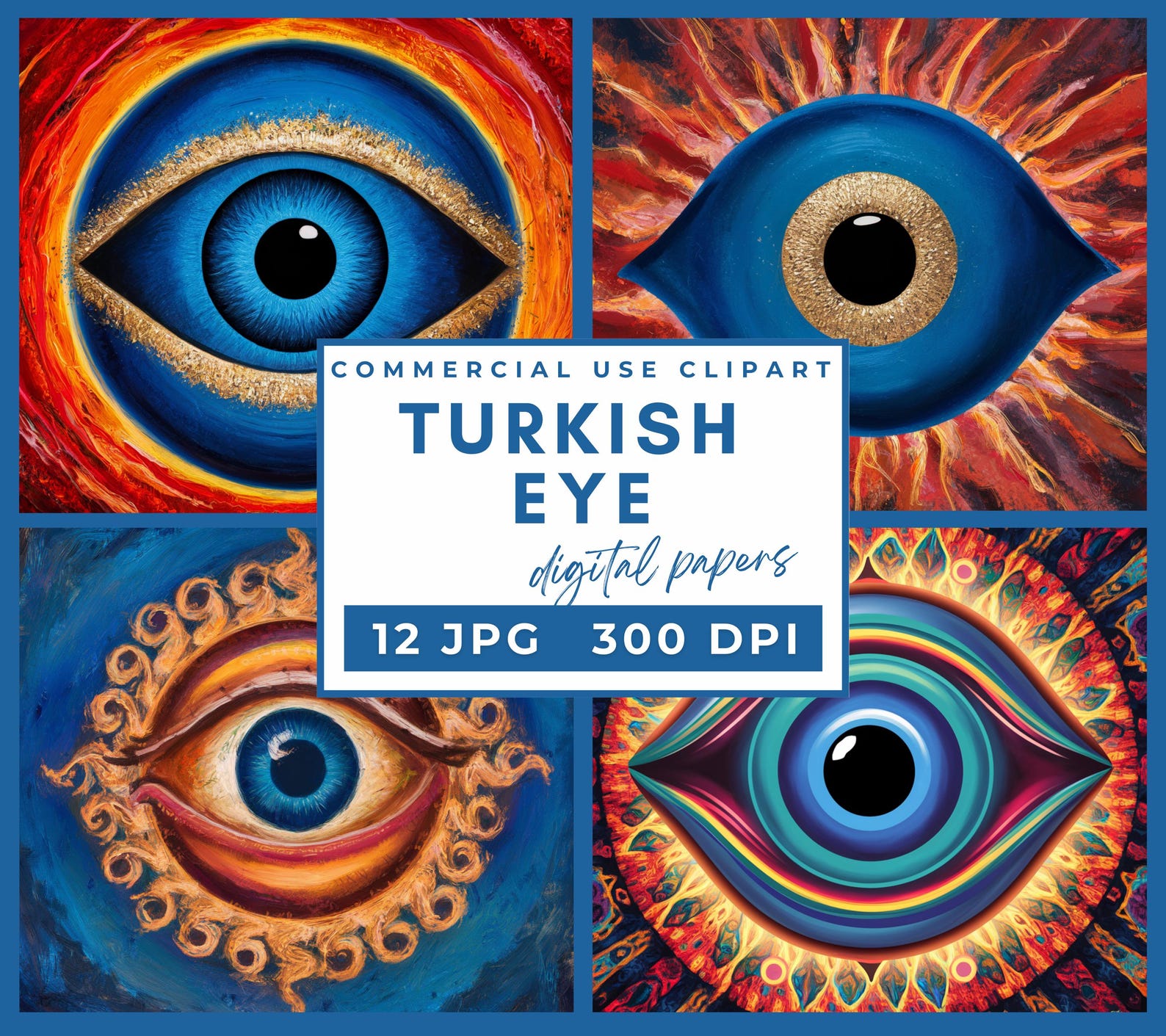 Turkish Eye Digital Papers, Evil Eye Paper Pack, Turkish Eye JPG, Evil ...