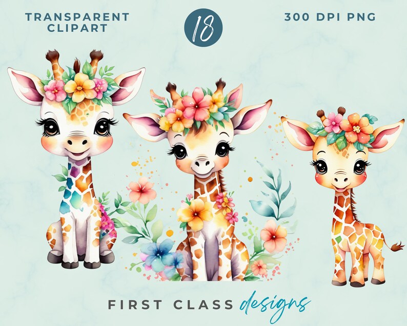 Watercolor Cute Giraffe Clipart, Baby Giraffe PNG, Floral Giraffe ...