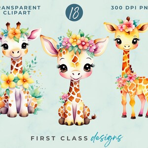 Watercolor Cute Giraffe Clipart, Baby Giraffe PNG, Floral Giraffe ...
