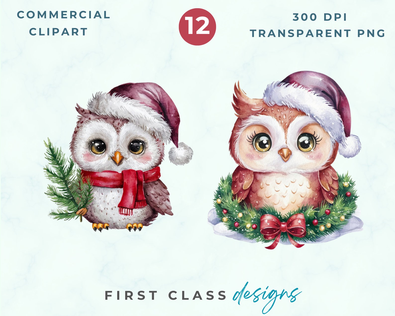 Watercolor Clipart Bundle Christmas Owl, Christmas Clipart, Snow Owl ...