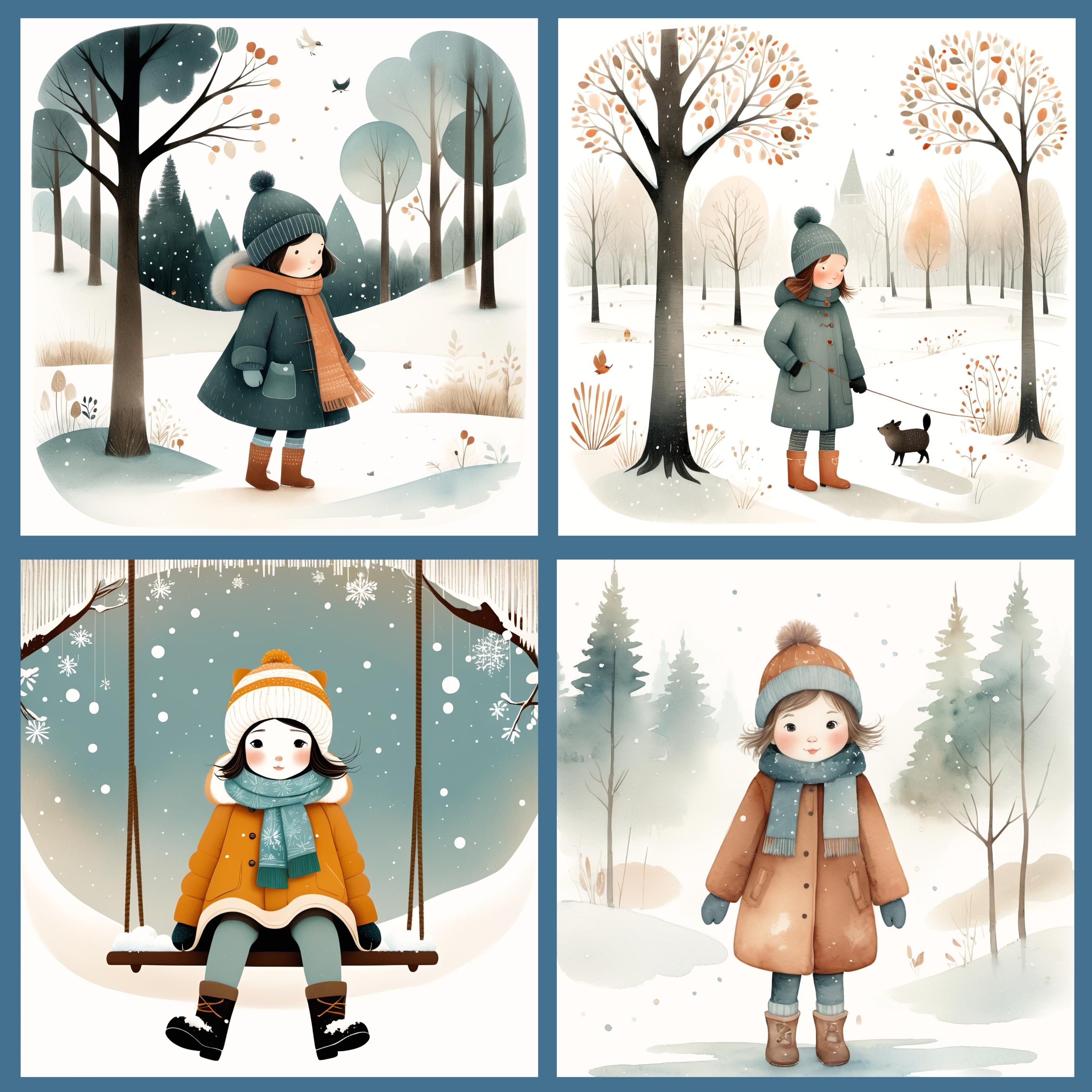 Cute Girl Winter Clipart Digital Paper, Christmas Cute Kids Digital ...