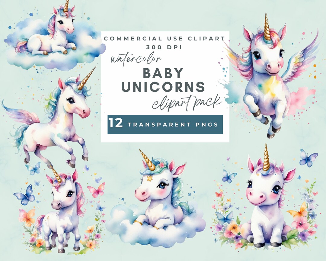 Baby Unicorn Watercolor Clipart, Watercolor Baby Unicorn Сlipart ,cute ...