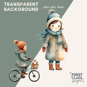 Cute Girl Winter Clipart, Christmas Cute Kids Clip Art PNG Watercolor ...