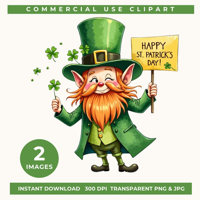 Cute Leprechaun Watercolor Clipart Humorous Irish Clip Art, Happy St ...