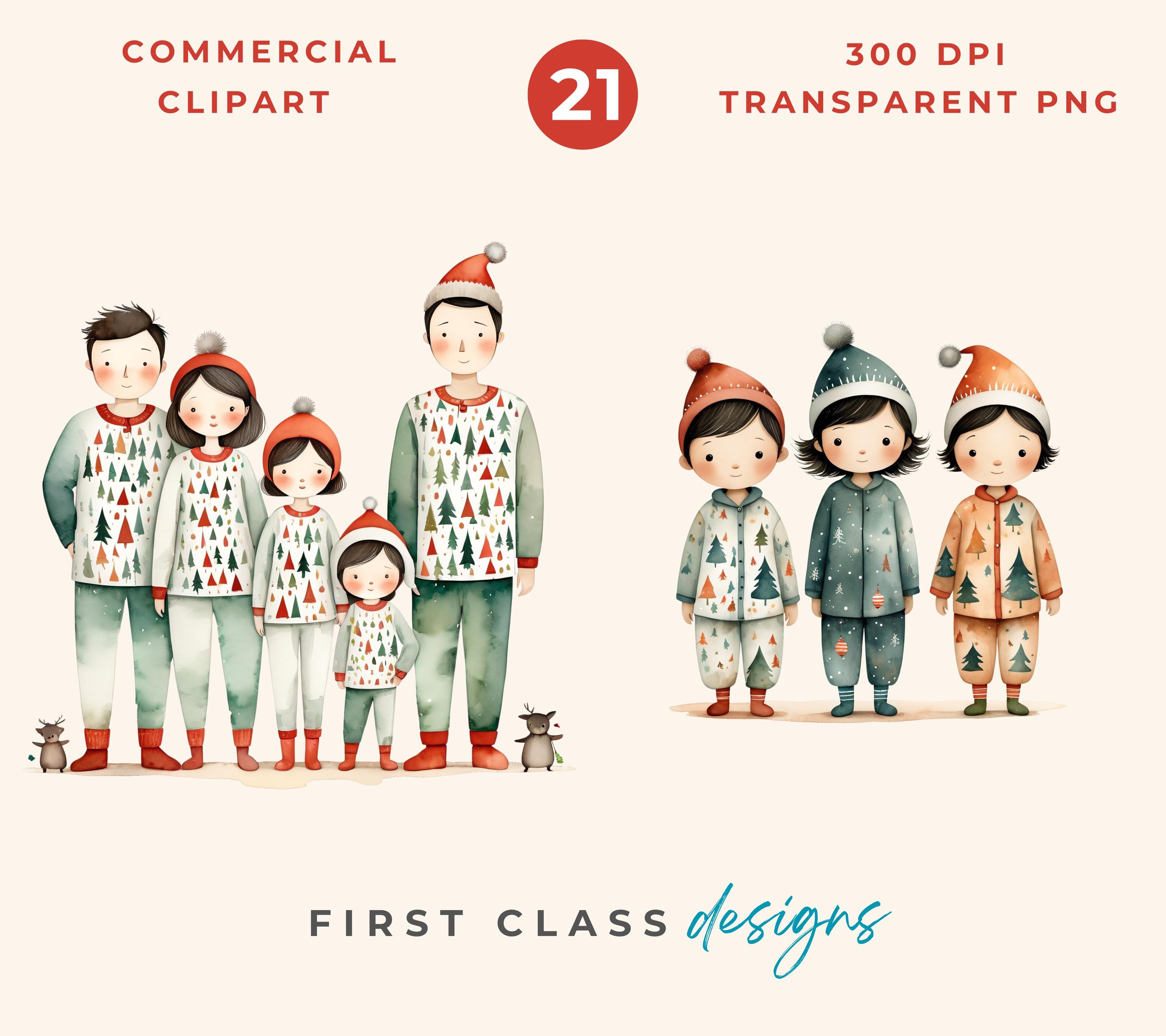 Christmas Pajamas Clipart, Cosy Pyjamas Clip Art, Commercial Clip Art ...