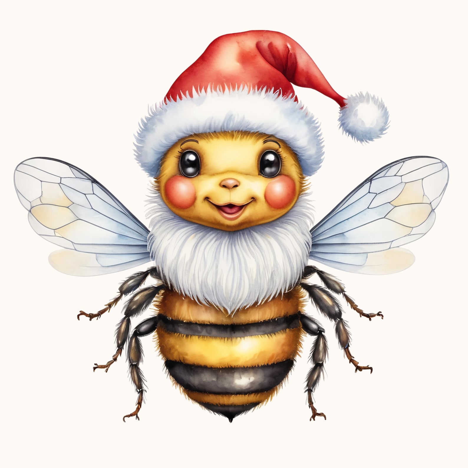 Christmas Bee Clipart, Watercolor Christmas Santa Bee Clipart ...
