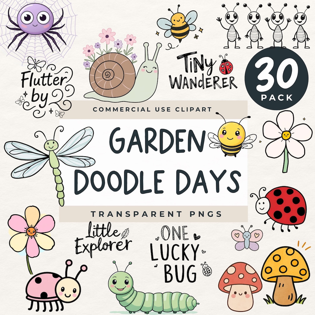 Whimsical Doodle Line Art, Spring Flower Doodle Clip Art, Spring ...