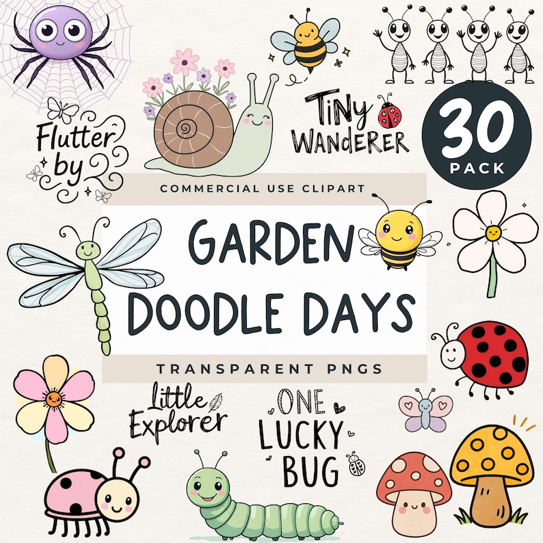 Whimsical Doodle Line Art, Spring Flower Doodle Clip Art, Spring ...