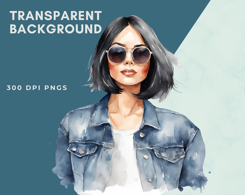 Denim Jacket Clipart, Denim Divas Clipart, Watercolor Denim Girl ...