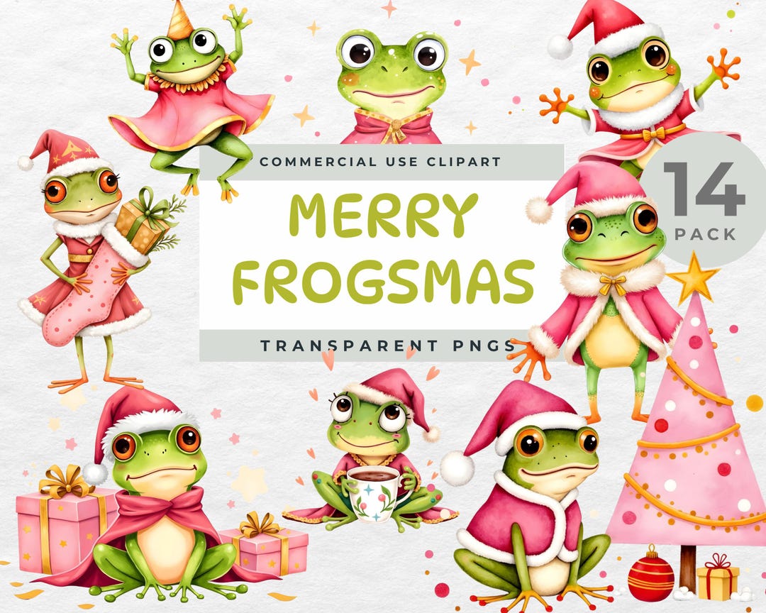 Christmas and Winter Frogs Clipart, Merry Frogsmas PNG Set, Cute ...