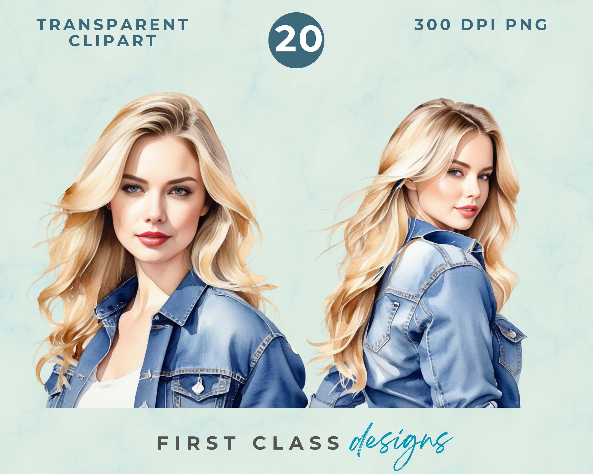 Denim Jacket Clipart, Denim Divas Clipart, Watercolor Denim Girl ...