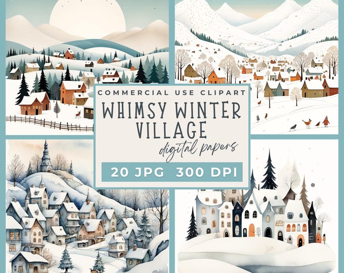Winter Village Watercolor Clipart | Cozy Landscape Jpgs (digital ...