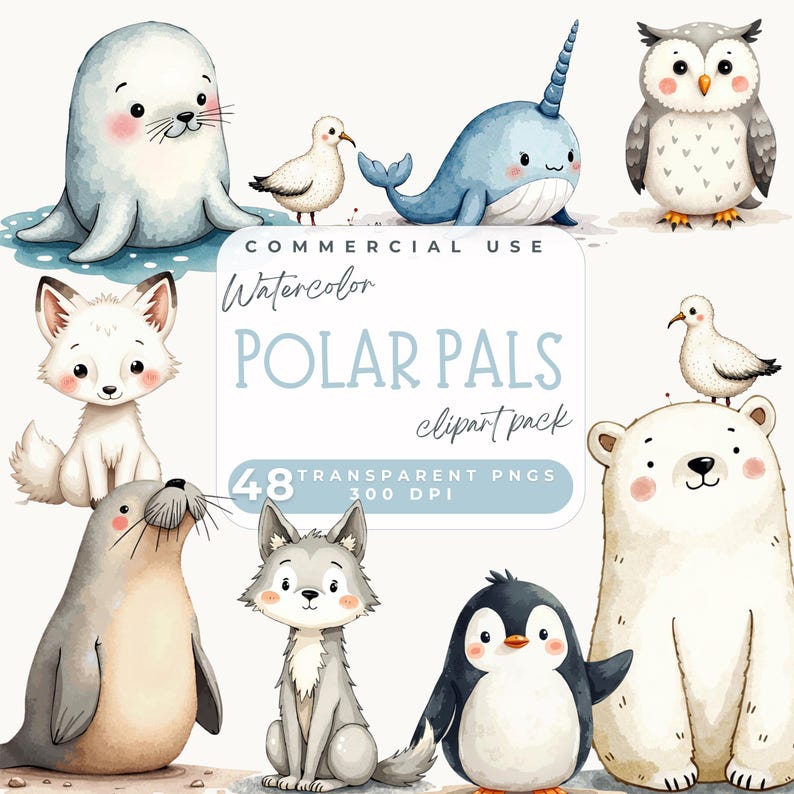 Watercolor Arctic Animals Clipart, Polar Animals Clipart, Cute Arctic ...