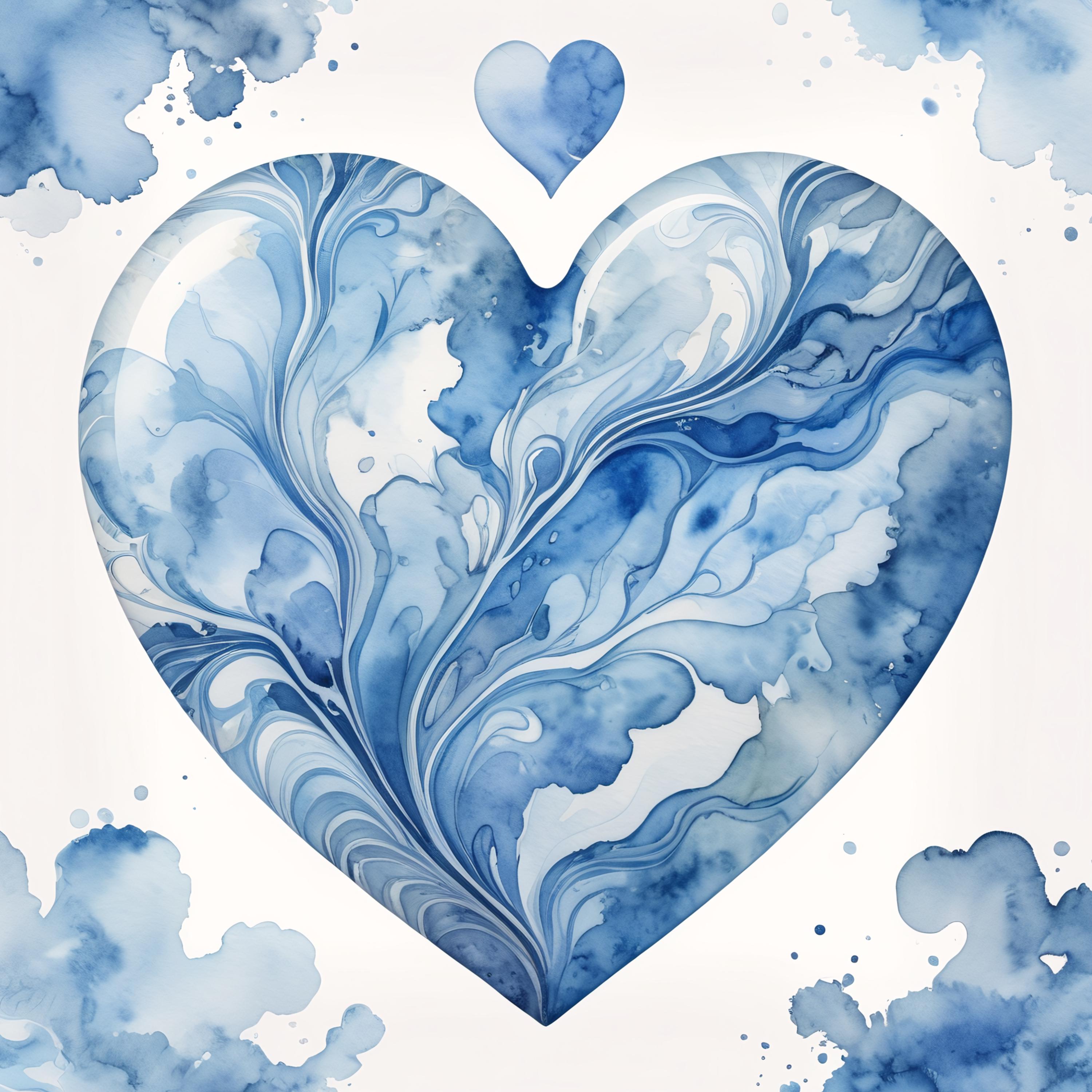 Blue Marble Heart Clipart – Elegant Watercolor Blue and Silver Heart ...