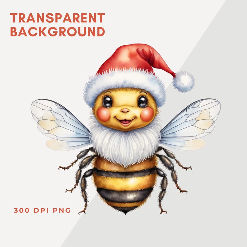 Christmas Bee Clipart, Watercolor Christmas Santa Bee Clipart ...