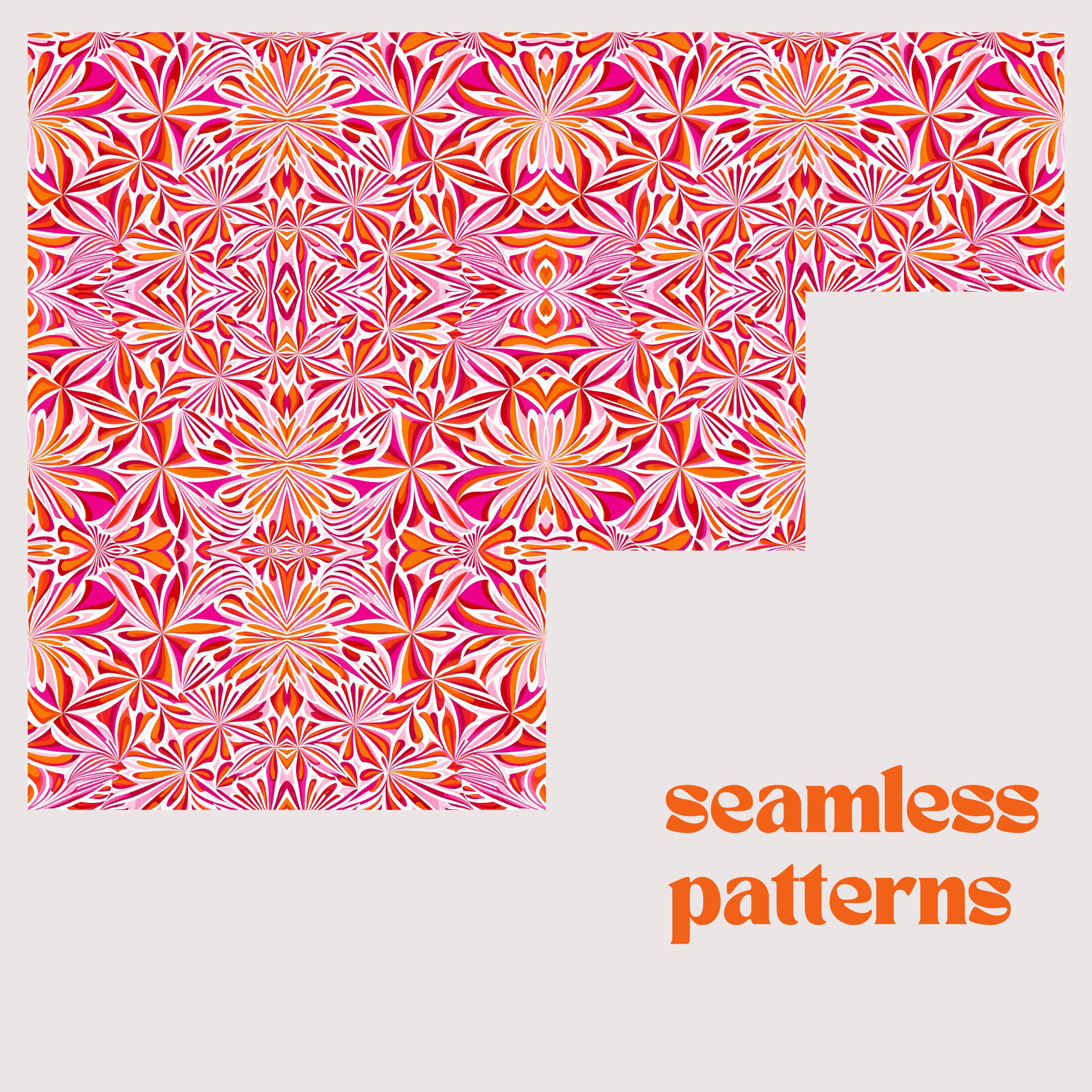Bright Pink and Orange Abstract Seamless Patterns, Hot Pink and Orange ...