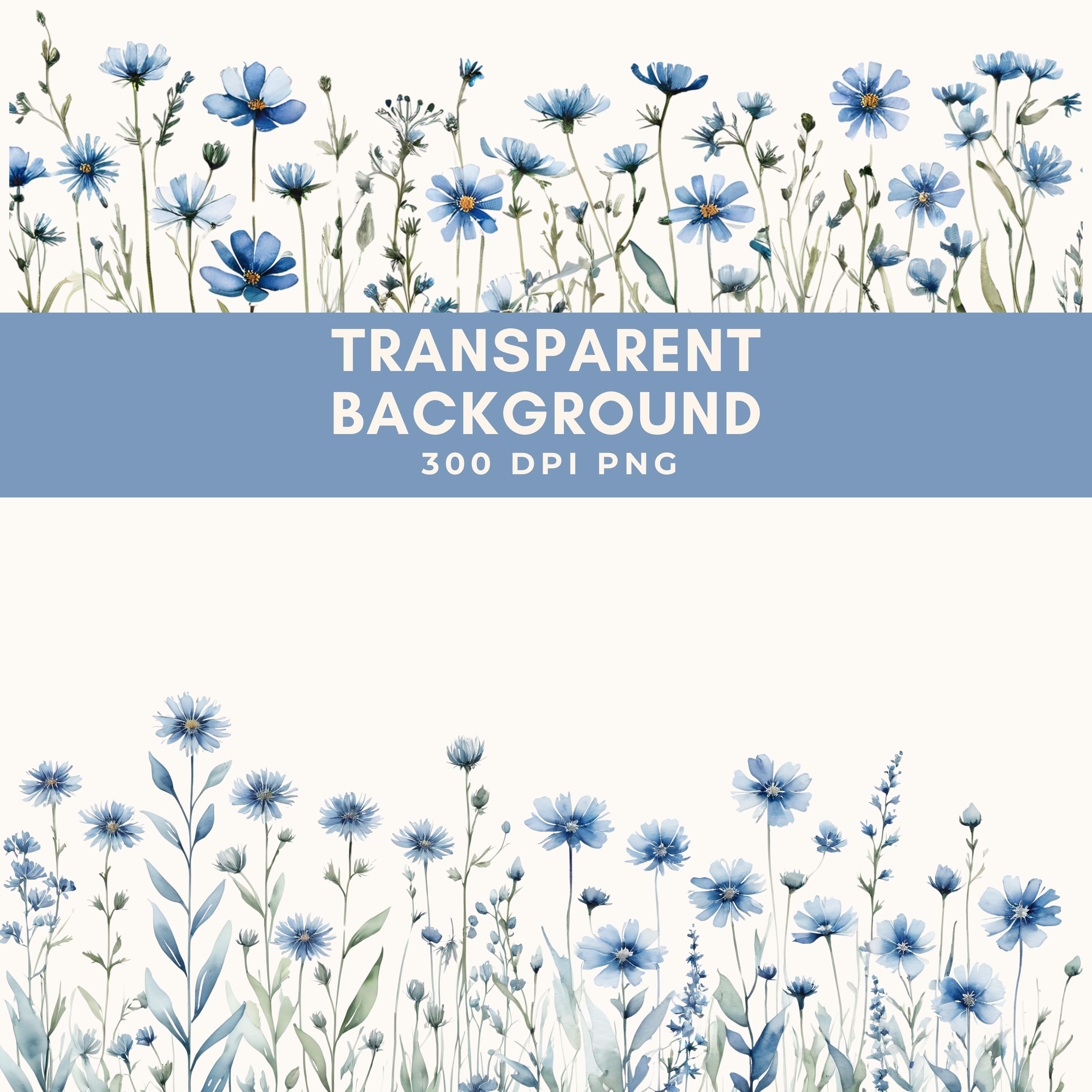 Dusty Blue Wildflower Border PNG, Watercolor Floral Clipart ...