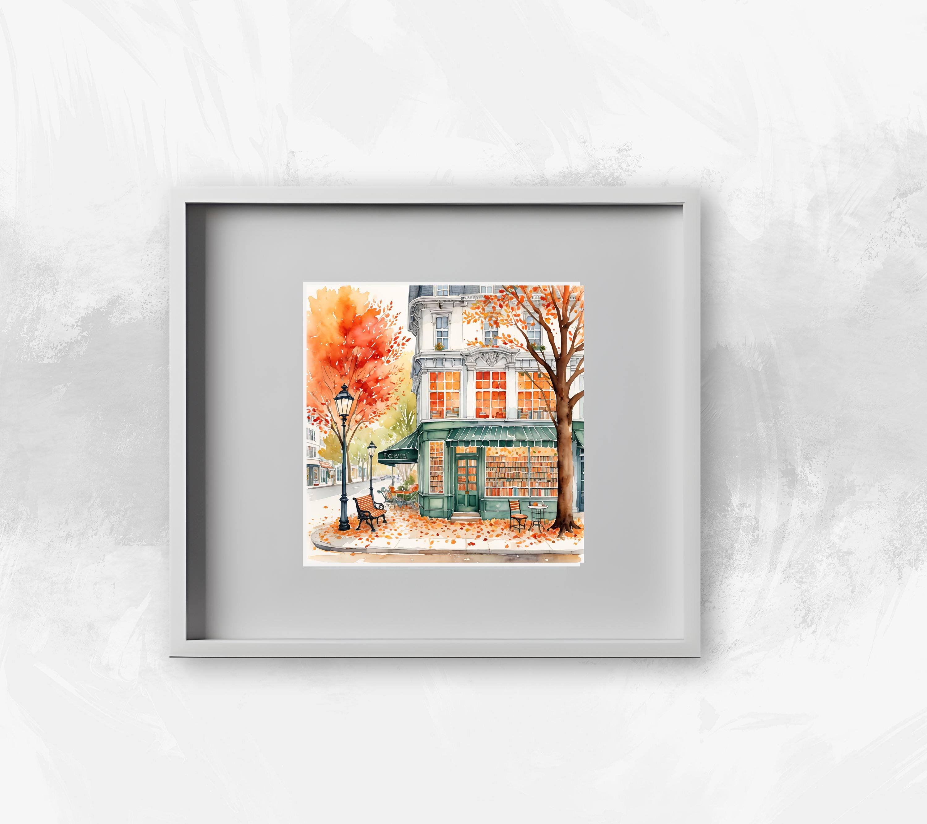 Fall Bookish Clipart, Autumn Fall Bookstore Digital Background Paper ...