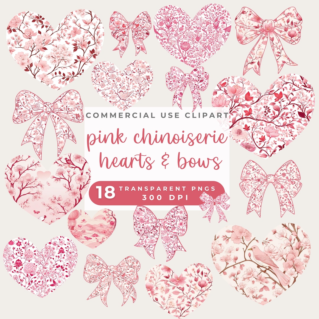 Chinoiserie Valentines Clipart, Pink Watercolor Vintage Floral ...