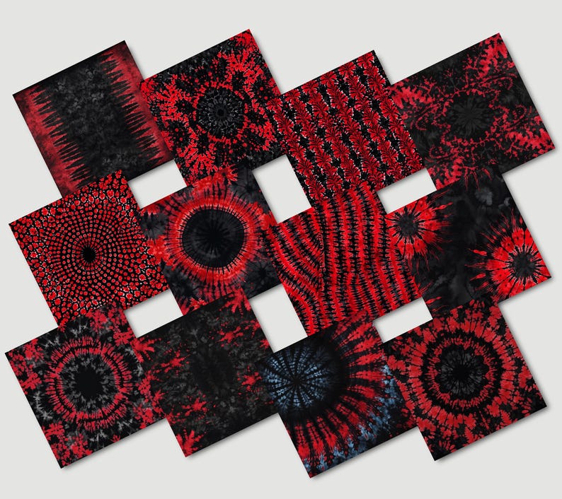 Red and Black Tie Dye Digital Paper, Red and Black Tie-dye Swirl ...
